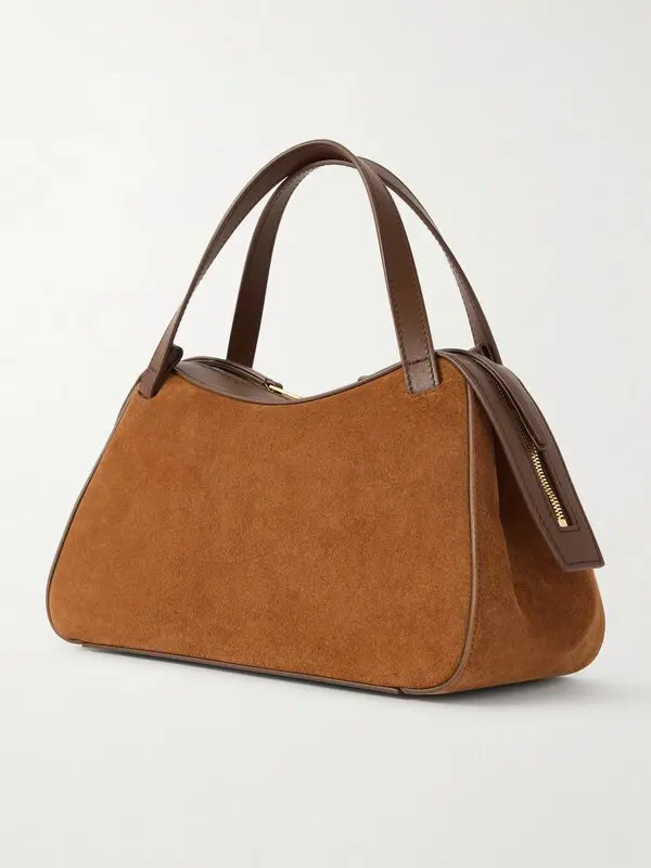 JIL SANDER Small Leather-trimmed Suede Shoulder Bag - Brown