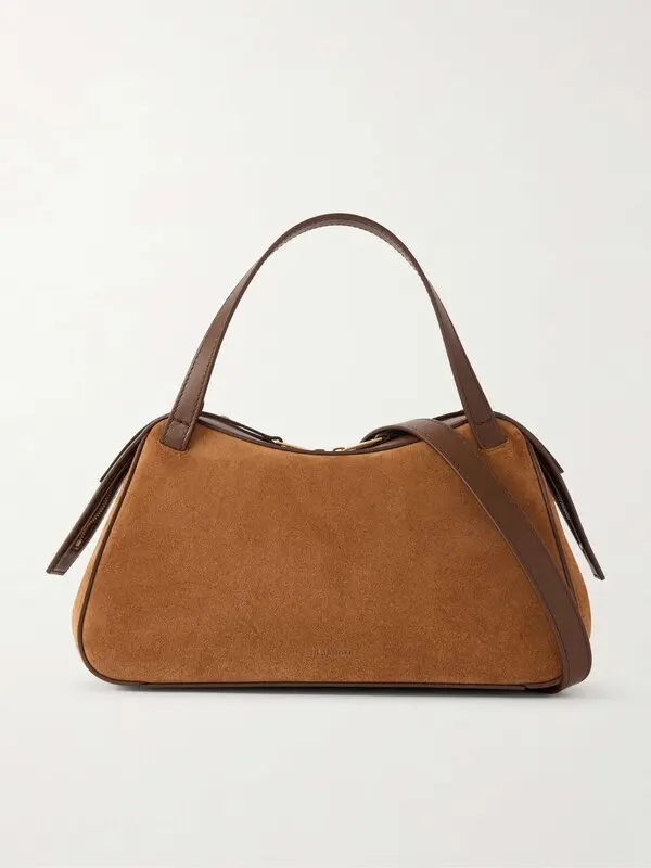 JIL SANDER Small Leather-trimmed Suede Shoulder Bag - Tan