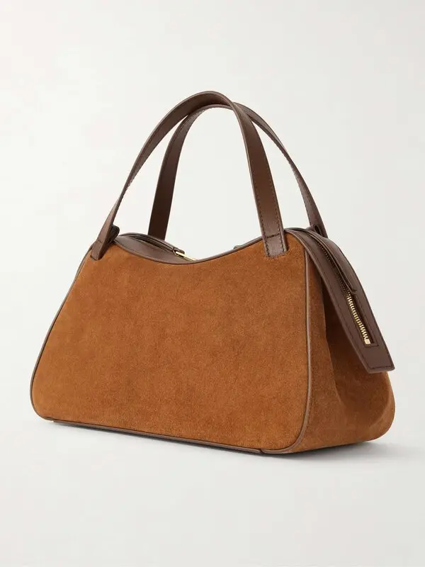 JIL SANDER Small Leather-trimmed Suede Shoulder Bag - Tan