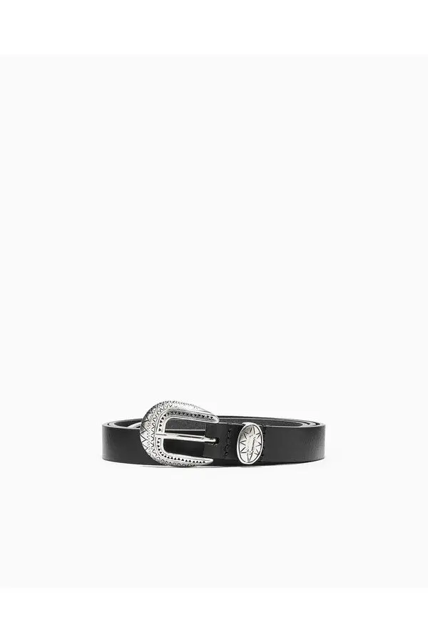 Emporio Armani Embossed Leather Belt - Black