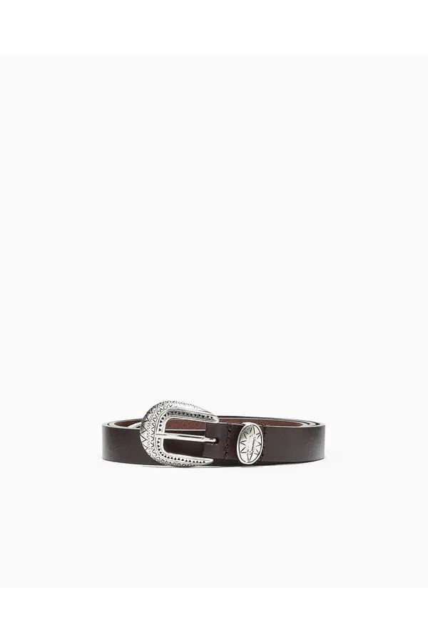 Emporio Armani Embossed Leather Belt - Natural