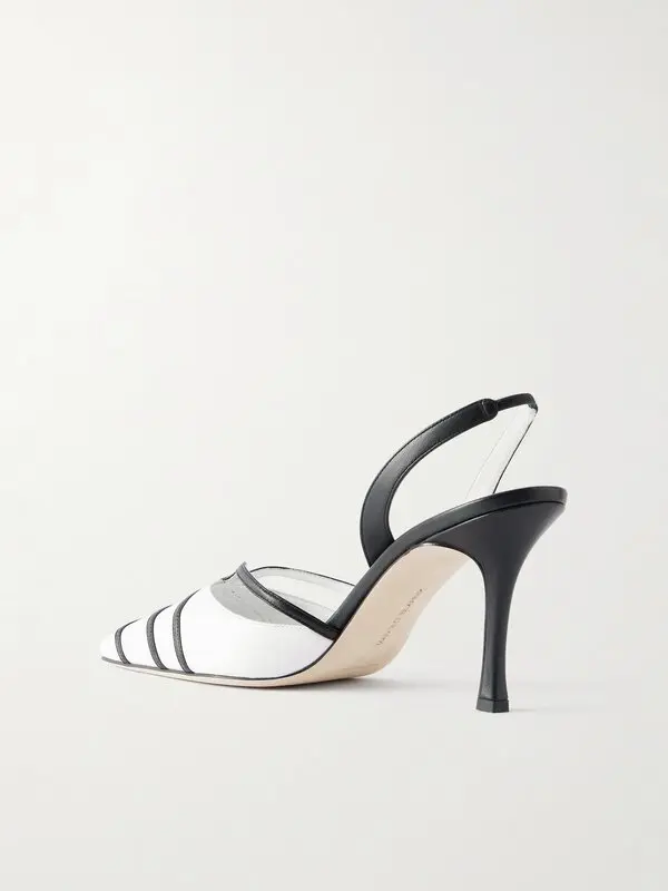 Manolo Blahnik Sarto 90 Leather Slingback Pumps - White