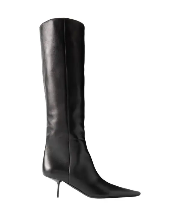 Saint Laurent Victoire Leather Knee Boots - Black