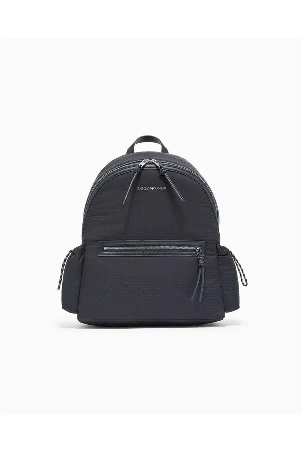 Emporio Armani Nylon Backpack With Monogram Lettering - Black
