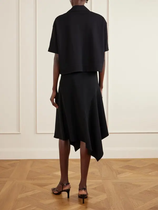JIL SANDER Cropped Crepe Polo Shirt - Black
