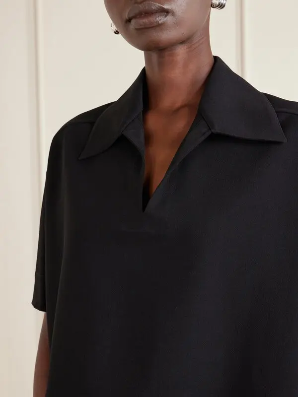 JIL SANDER Cropped Crepe Polo Shirt - Black