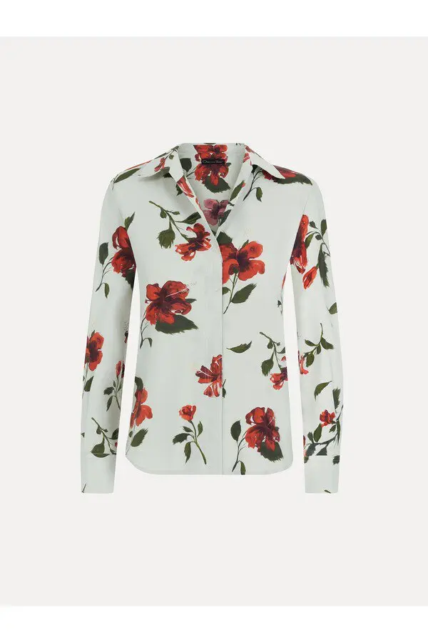 Oscar De La Renta Hibiscus Cotton Poplin Blouse - Red