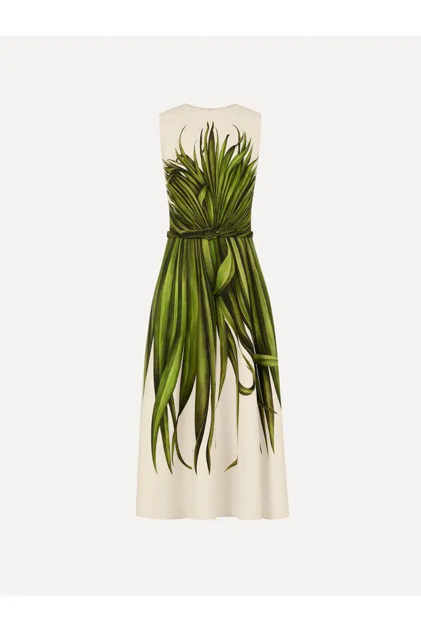 Oscar De La Renta Sleeveless Palm Leaves Wool-blend Dress - Red