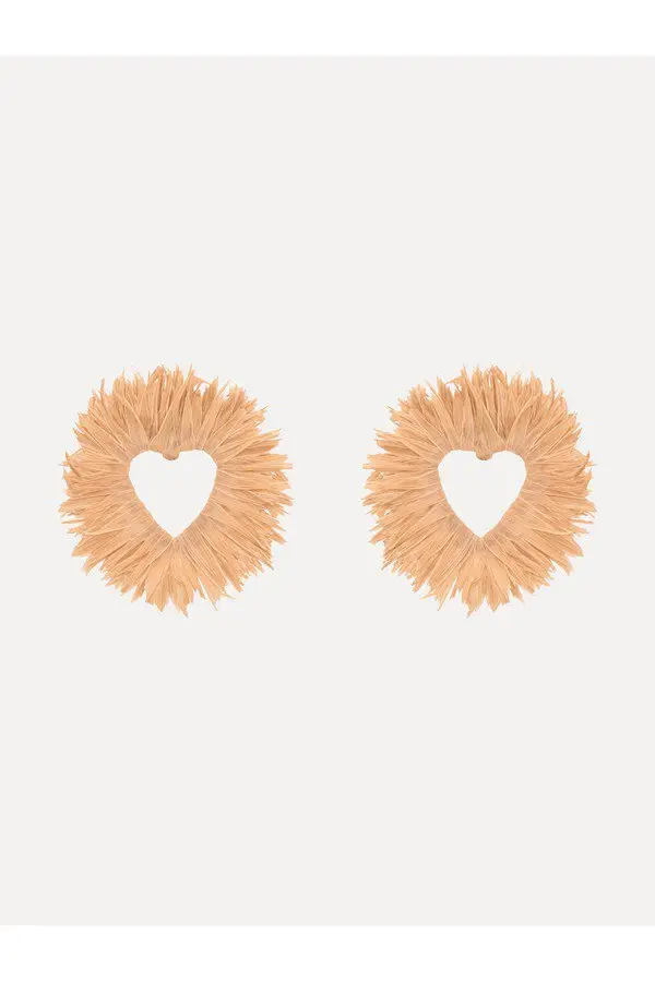 Oscar De La Renta Raffia Heart Earrings - Natural