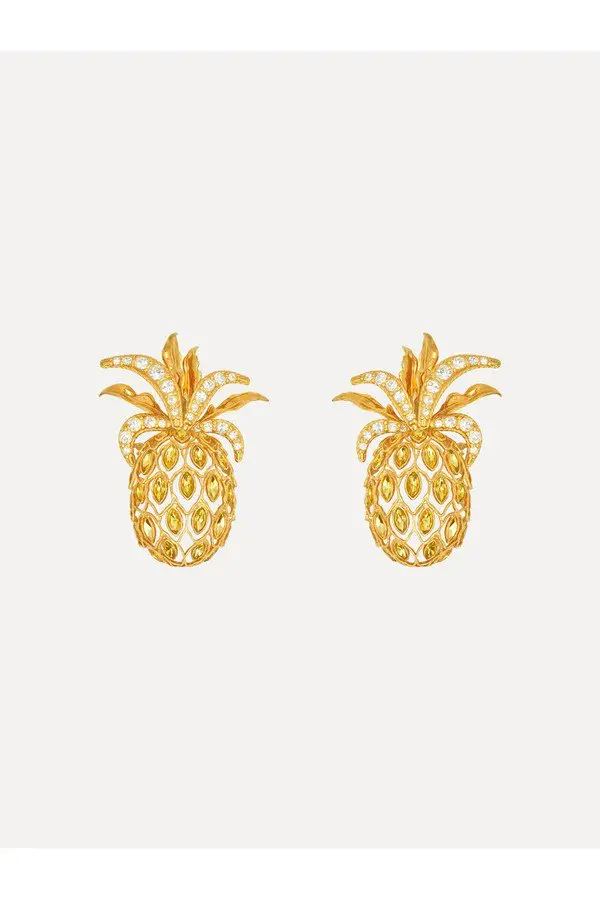 Oscar De La Renta Pineapple Crystal Clip-on Earrings - Gold