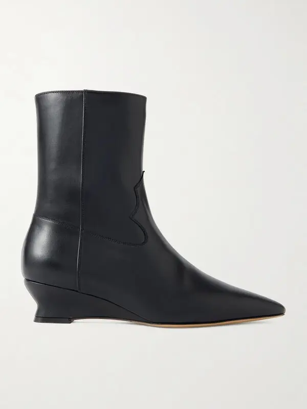 Le Monde Beryl Camille Leather Wedge Ankle Boots - Black