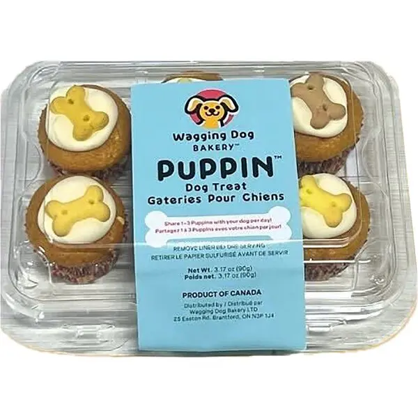 WAGGING DOG BAKERY Puppin Mini Cupcake Dog Treat, 6 Pack - Brown