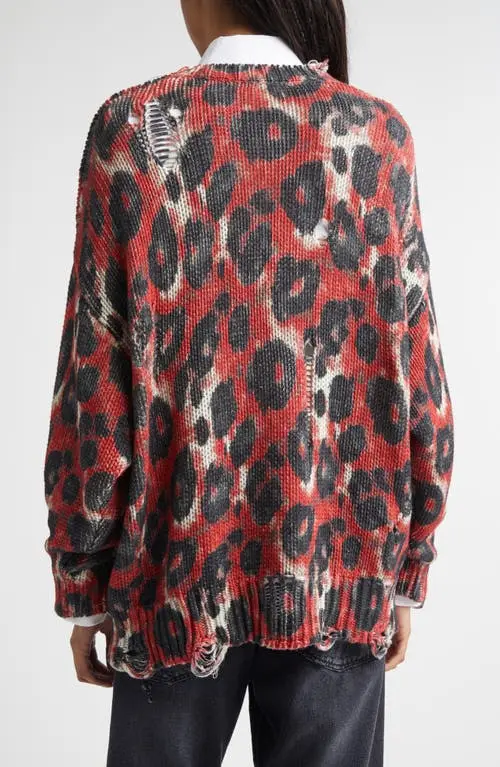 R13 Leopard Print Distressed Sweater - Red/black Leopard