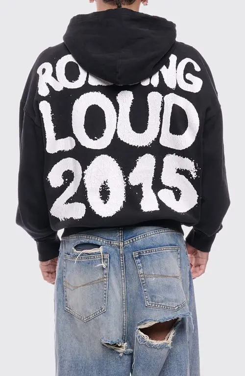 ROLLING LOUD Distressed Graphic Zip Hoodie
