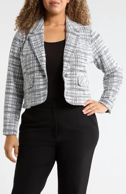 LIVERPOOL Plaid Tweed Crop Blazer - Black/white Plaid