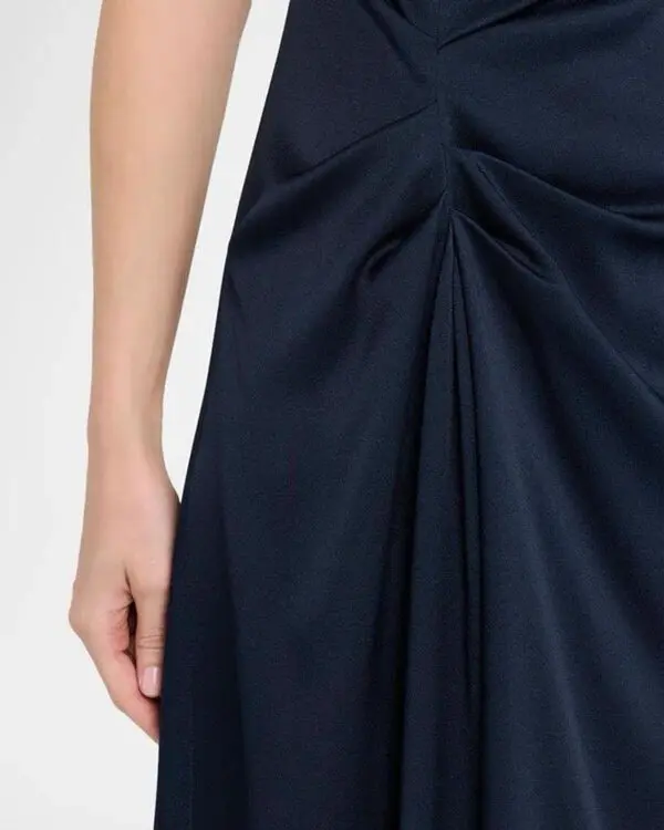 Michael Kors Pleated Draped High-neck Midi Dress - Midnight