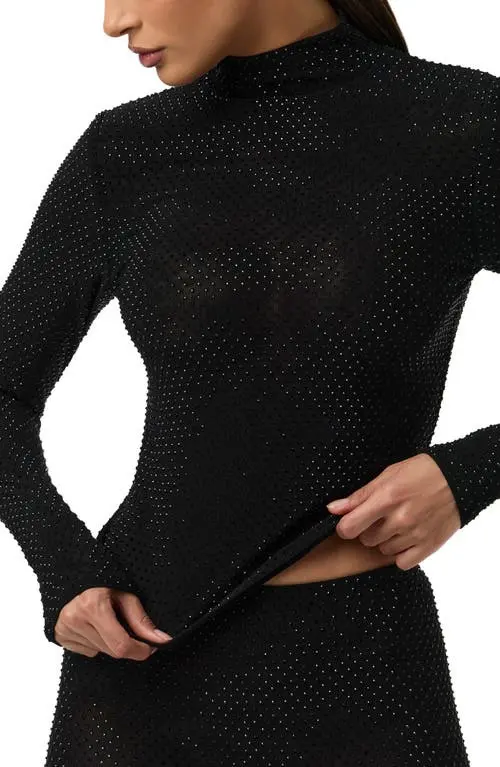 Naked Wardrobe Rhinestone Long Sleeve Top - Black
