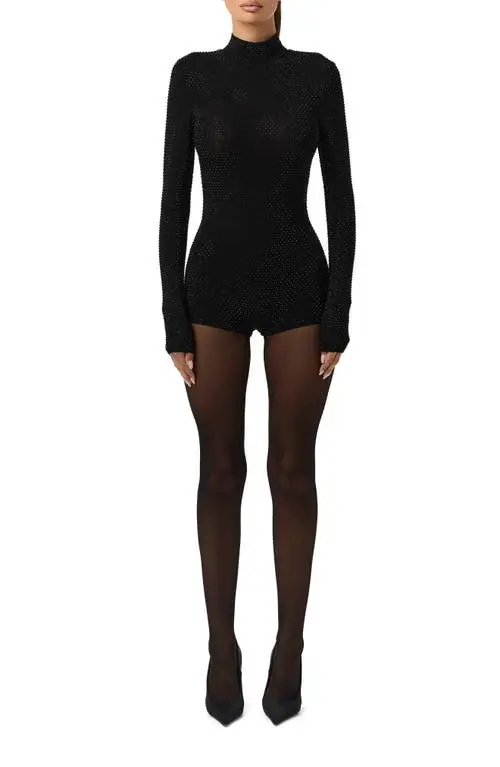 Naked Wardrobe Rhinestone Body-con Romper - Black