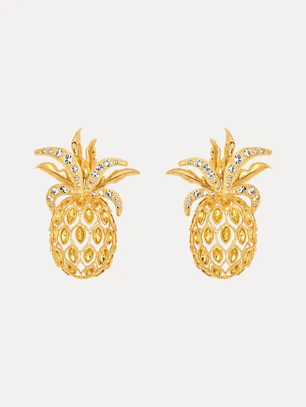 Oscar De La Renta Pineapple Crystal Clip-on Earrings - One-color