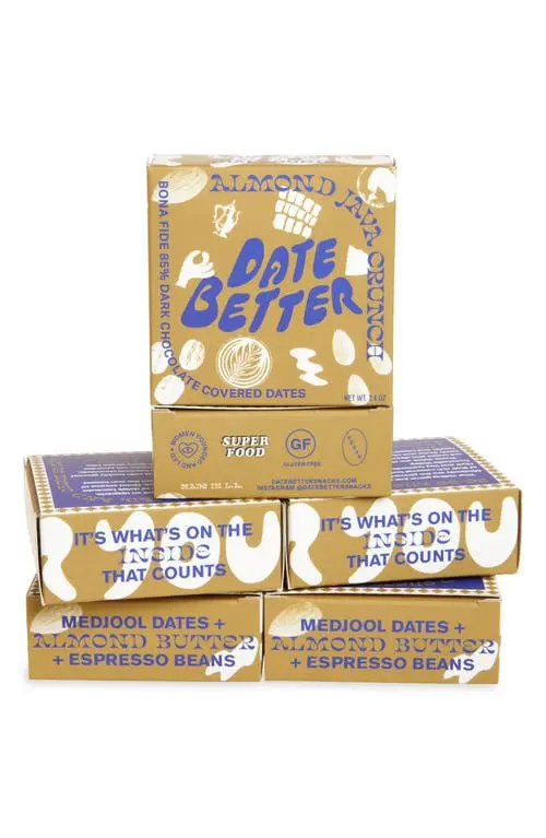 DATE BETTER Crunch Dark Chocolate Covered Dates 6-pack - Almond Java
