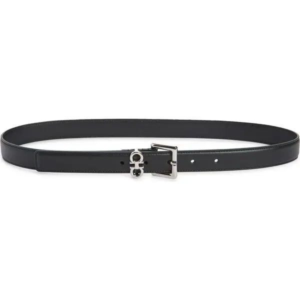 FERRAGAMO Double Gancini Leather Belt - Nero