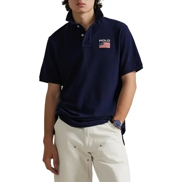 Polo Ralph Lauren Classic Fit Flag Embroidered Piqué Polo - Refined Navy