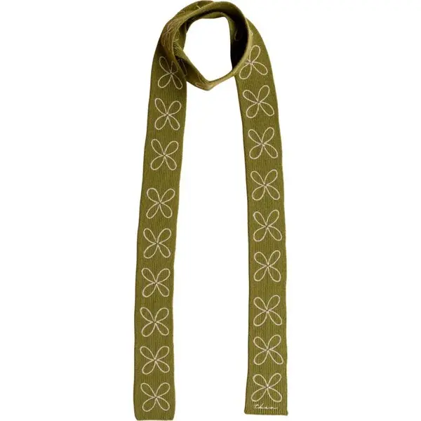 TBCO Merino Wool Flora Skinny Scarf - Olive Flora