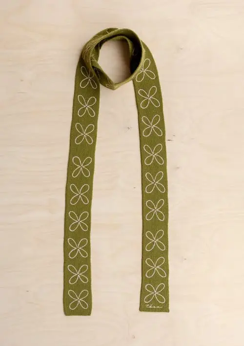 TBCO Merino Wool Flora Skinny Scarf - Olive Flora