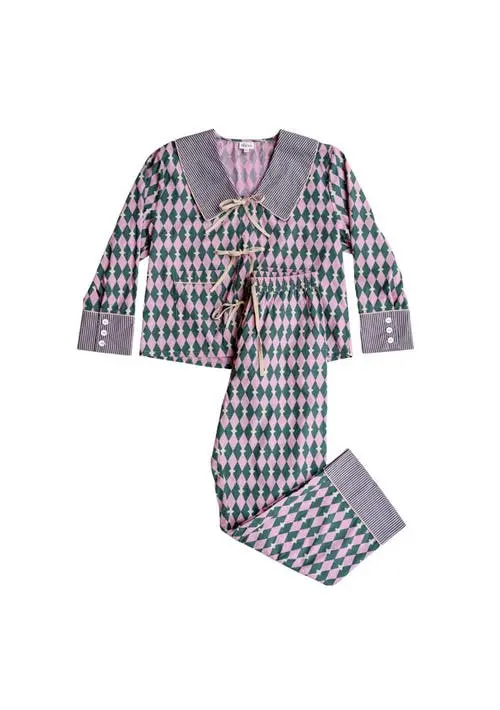 TBCO Cotton Harlequin Collar Pajamas - Pink Harlequin