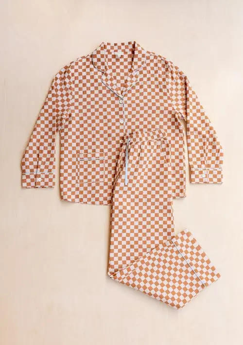 TBCO Cotton Long Sleeve Pajamas - Honey Checkerboard