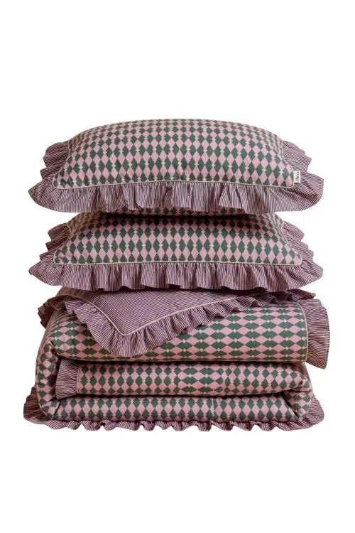 TBCO Cotton Ruffle Bedding Set - Pink Harlequin