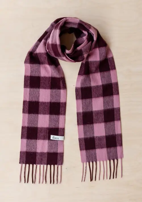 TBCO Lambswool Checkered Skinny Scarf - Berry Gingham