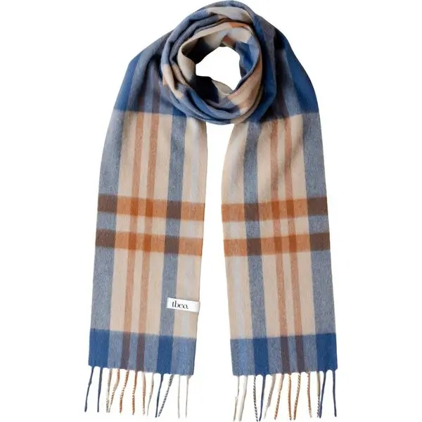 TBCO Lambswool Checkered Skinny Scarf - Camel Tartan