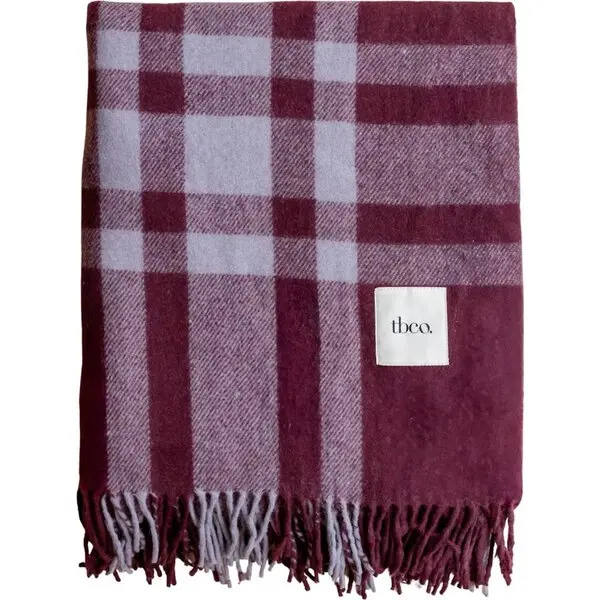TBCO Recycled Wool Checkered Throw Blanket - Burgundy Modern Tartan
