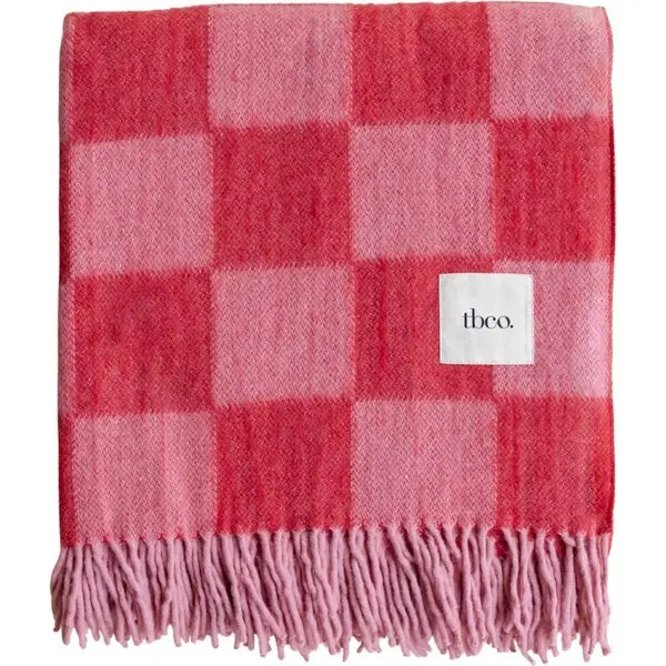TBCO Recycled Wool Checkered Throw Blanket - Pink & Red Checkerboard