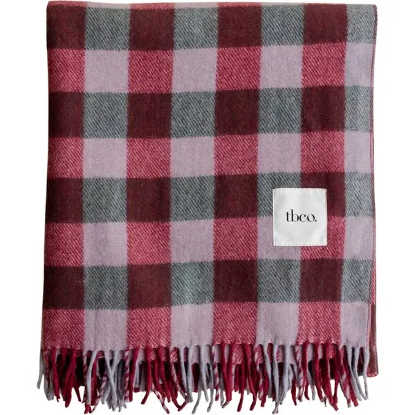 TBCO Recycled Wool Checkered Throw Blanket - Wine Gingham