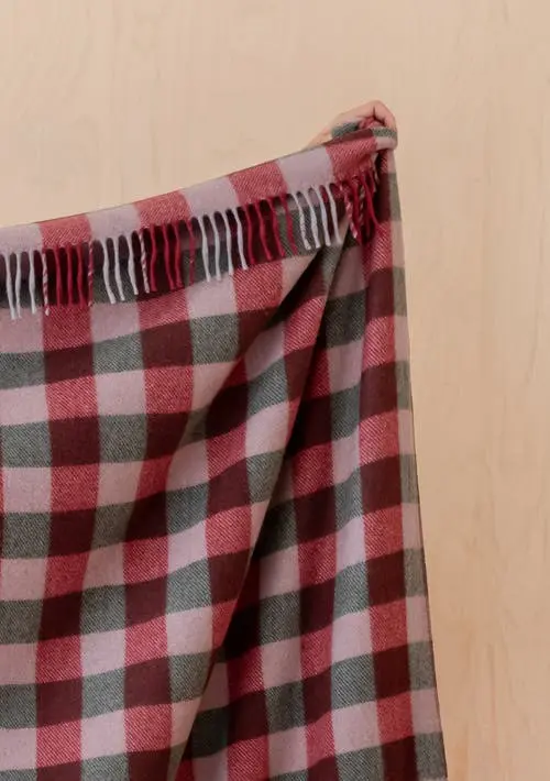 TBCO Recycled Wool Checkered Throw Blanket - Wine Gingham