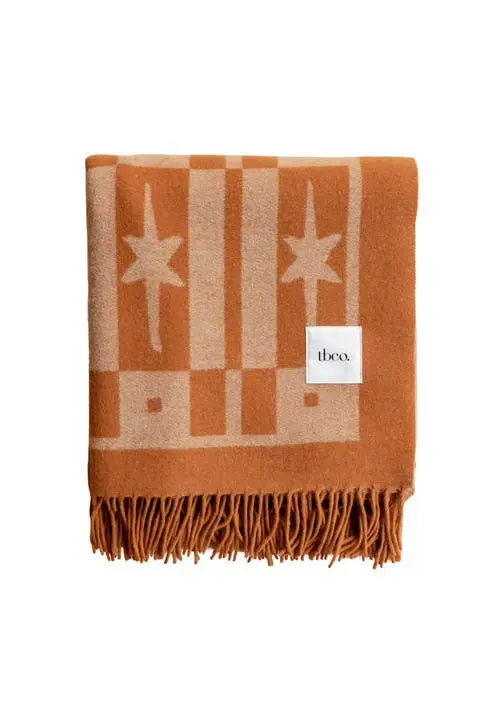 TBCO Lambswool Jaquard Throw Blanket - Almond Celestial Tile