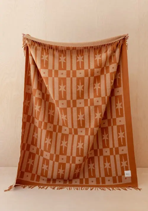 TBCO Lambswool Jaquard Throw Blanket - Almond Celestial Tile