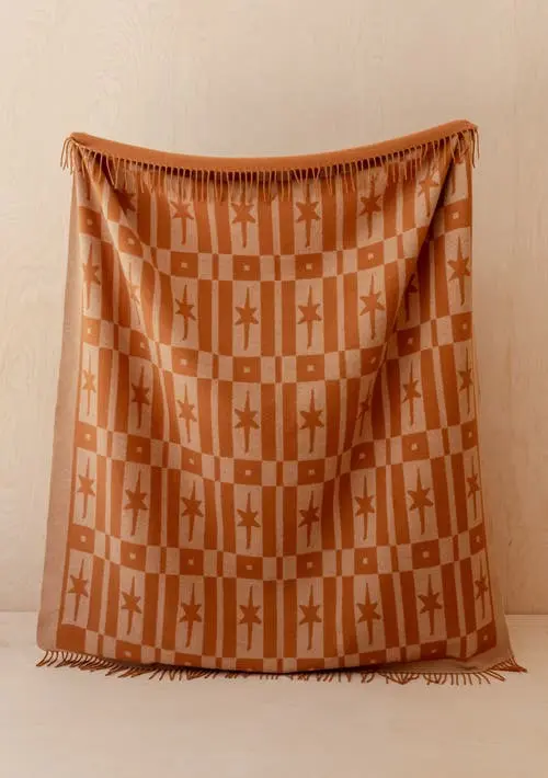 TBCO Lambswool Jaquard Throw Blanket - Almond Celestial Tile