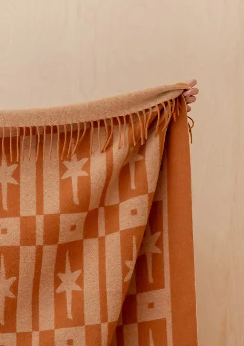 TBCO Lambswool Jaquard Throw Blanket - Almond Celestial Tile