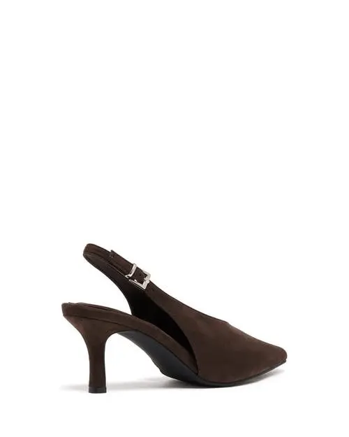 THERAPY AUSTRALIA Jacs Slingback Pointed Toe Pumps - Chocolate Microsuede