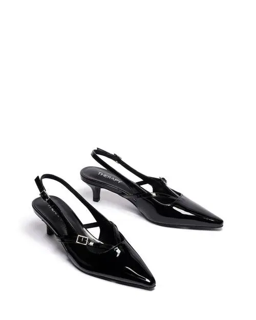 THERAPY AUSTRALIA Irving Slingback Pointed Toe Heels - Black Patent Pu