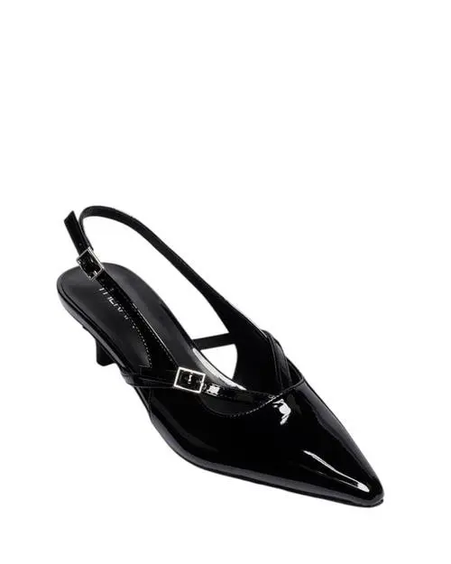 THERAPY AUSTRALIA Irving Slingback Pointed Toe Heels - Black Patent Pu