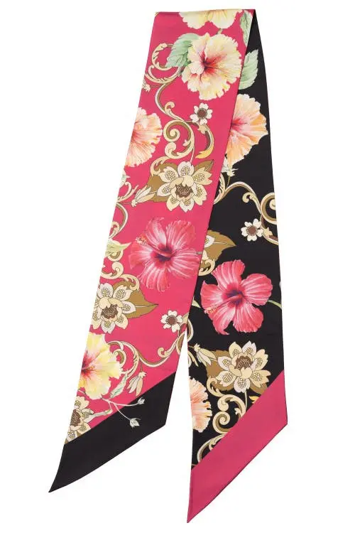 ELIZABETTA Floral Print Skinny Silk Scarf - Pink