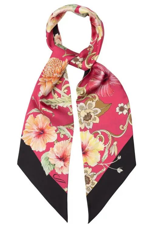 ELIZABETTA Floral Print Skinny Silk Scarf - Pink