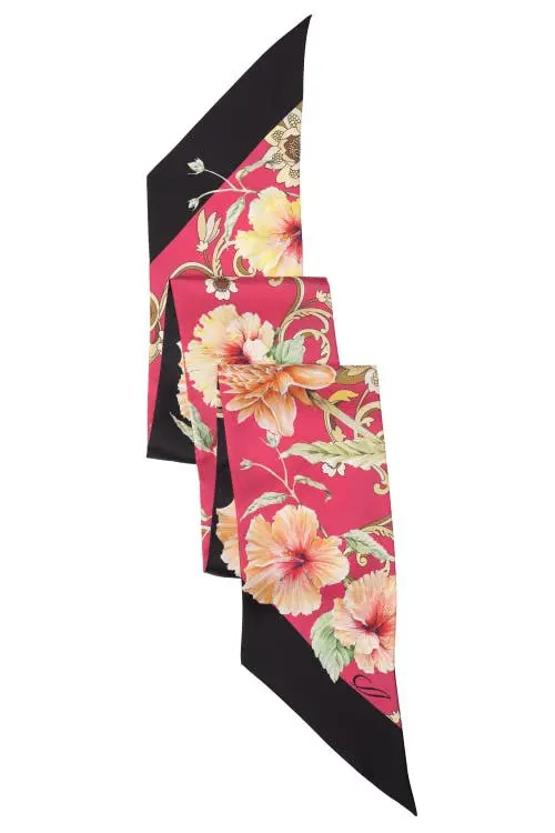 ELIZABETTA Floral Print Skinny Silk Scarf - Pink