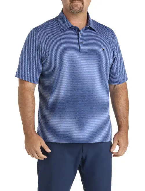 Vineyard Vines Big & Tall Striped Sankaty Performance Polo Shirt - Blue And Sum Evening