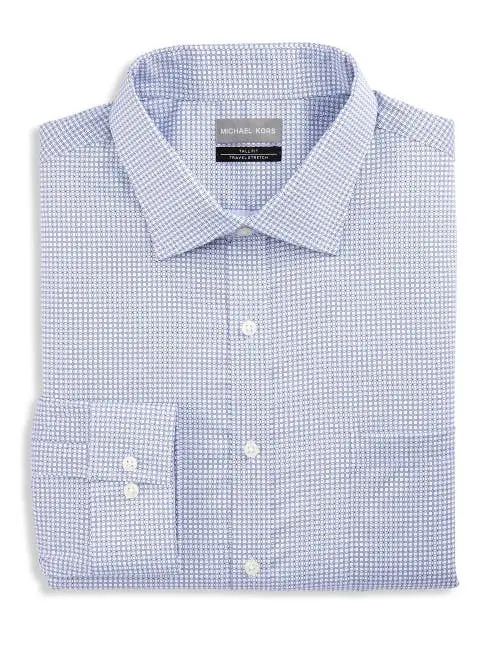 Michael Kors Big & Tall Linked Grid Performance Dress Shirt - Navy