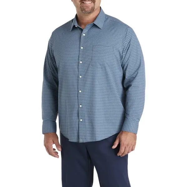 UNTUCKIT FIT BY DXL Big & Tall Delune Plaid Performance Sport Shirt - Blue